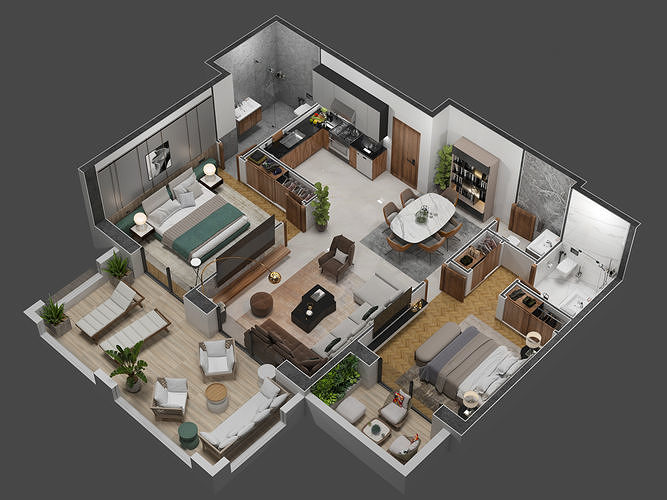 appartment floorplan k1 3D model | CGTrader