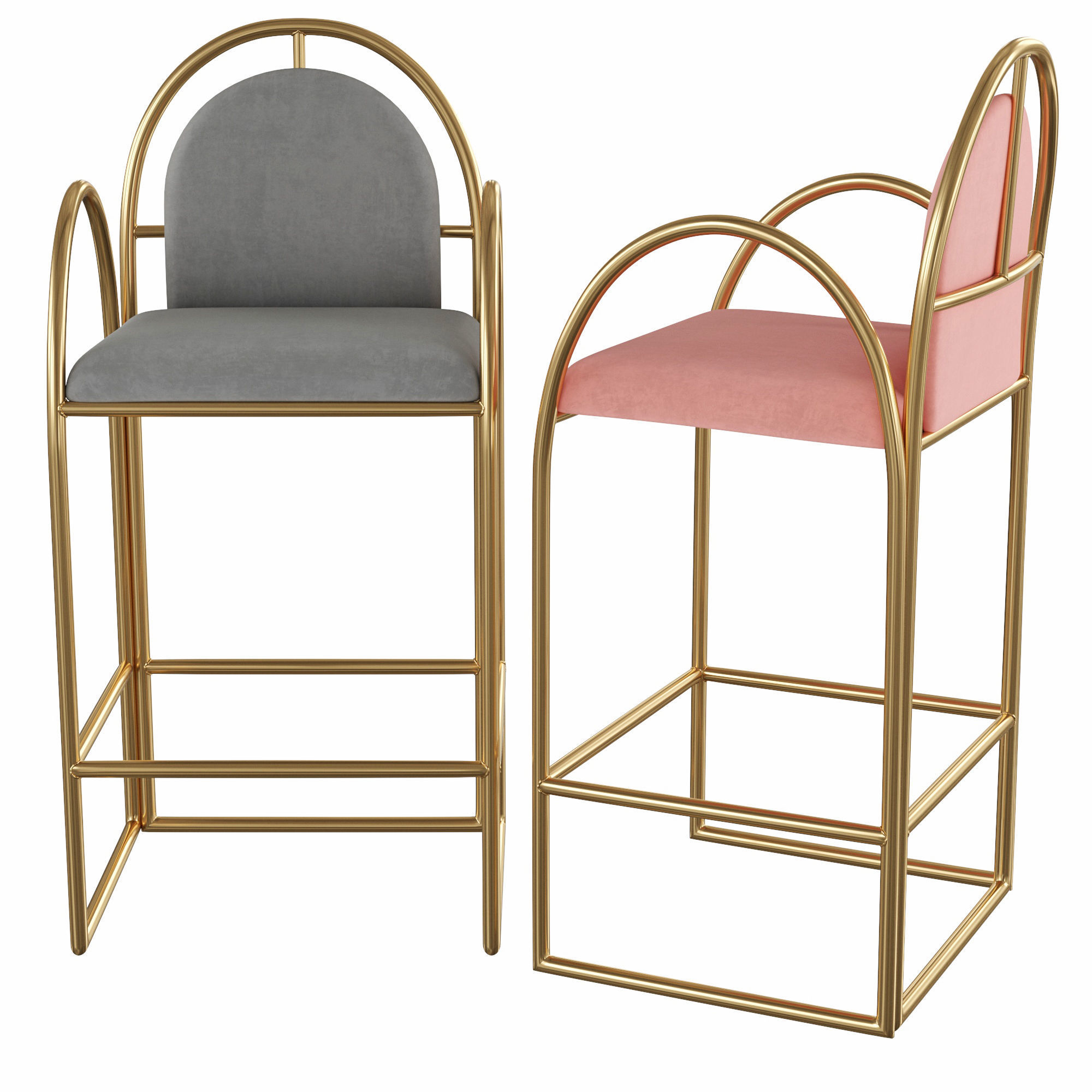 Modern Gold Metal Bar Stool with Back Counter Height 3D model | CGTrader