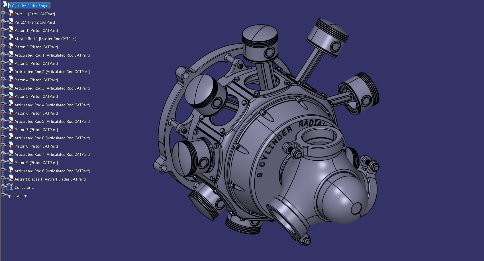 9 Cylinder Radial Engine 3D model animated | CGTrader