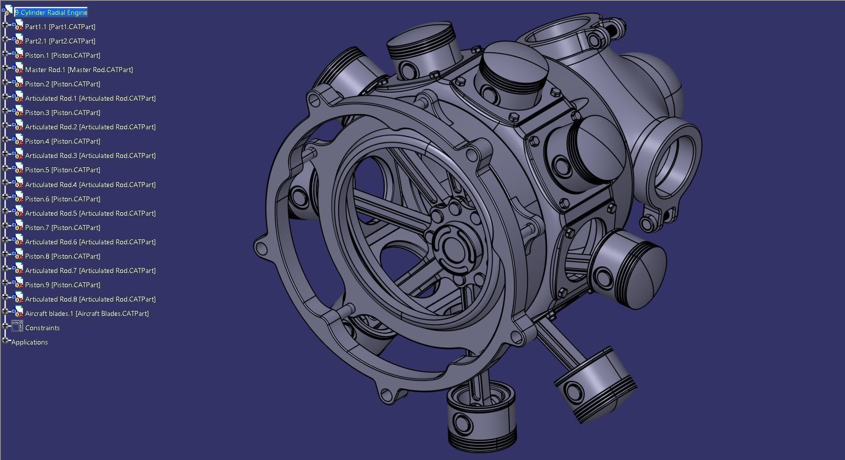 9 Cylinder Radial Engine 3D model animated | CGTrader