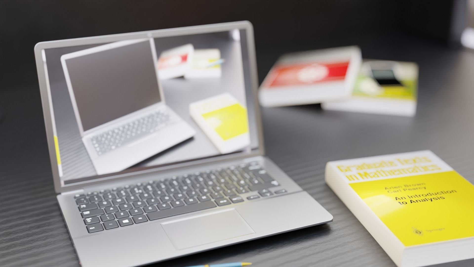 High Quality Desk with laptop science books style chair 3D model ...