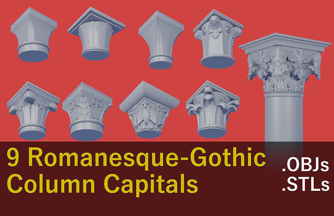 9 Romanic and Gothic capitals 3D model | CGTrader