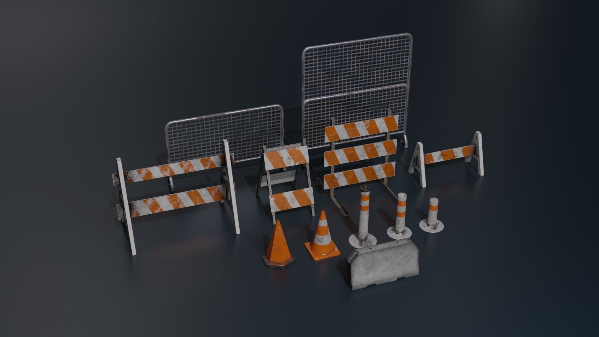 3D model Traffic barricades - barriers - cones VR / AR / low-poly ...