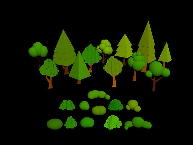 3D model trees and bushes stylized lowpoly collection VR / AR / low ...