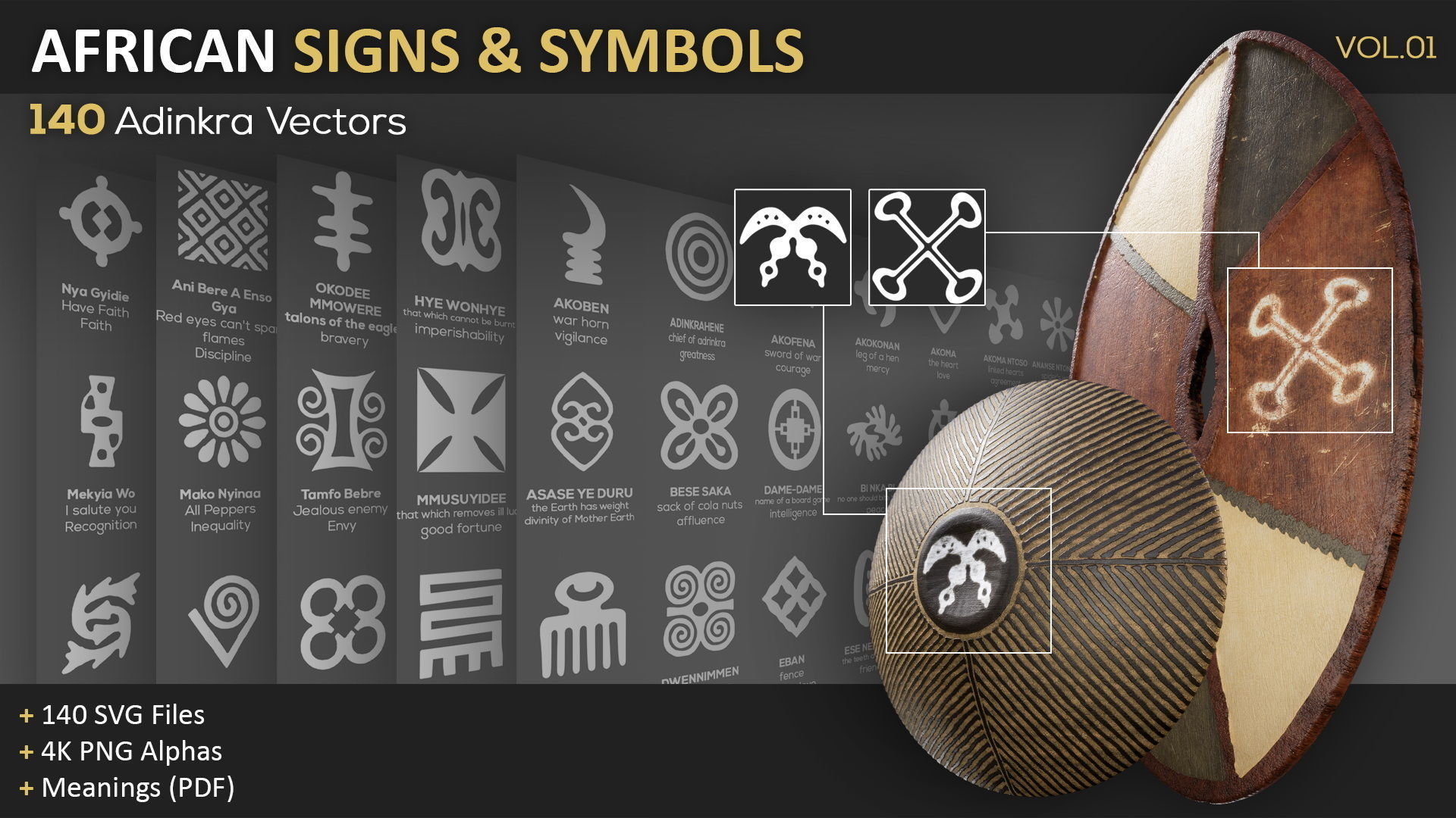 140 African Signs and Symbols Vol01 - Adinkra Vectors Texture | CGTrader