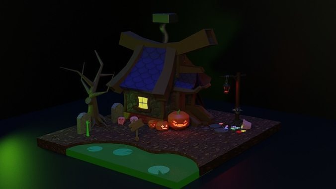 Halloween haunted house on night 3D model | CGTrader