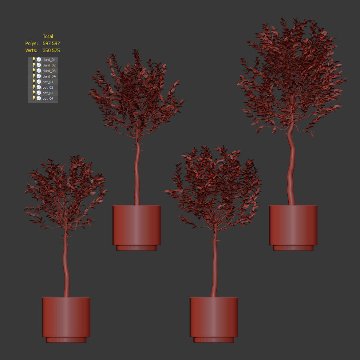 Set of olive trees in pots - 4 models 3D model | CGTrader