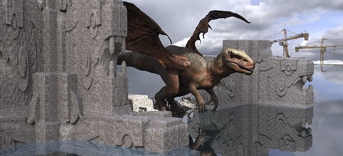 Ancient Jurassic Dragon with Mayan Temple Ruins 3D model | CGTrader
