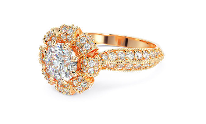 vintage gold enagagement ring with 6mm round diamond 3D model 3D ...