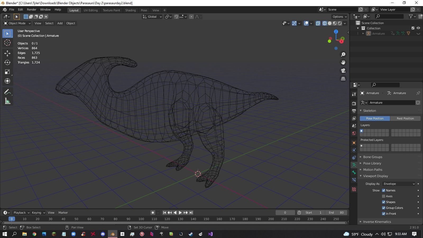 3D model Textured Parasaur also known as parasaurolophus VR / AR / low ...