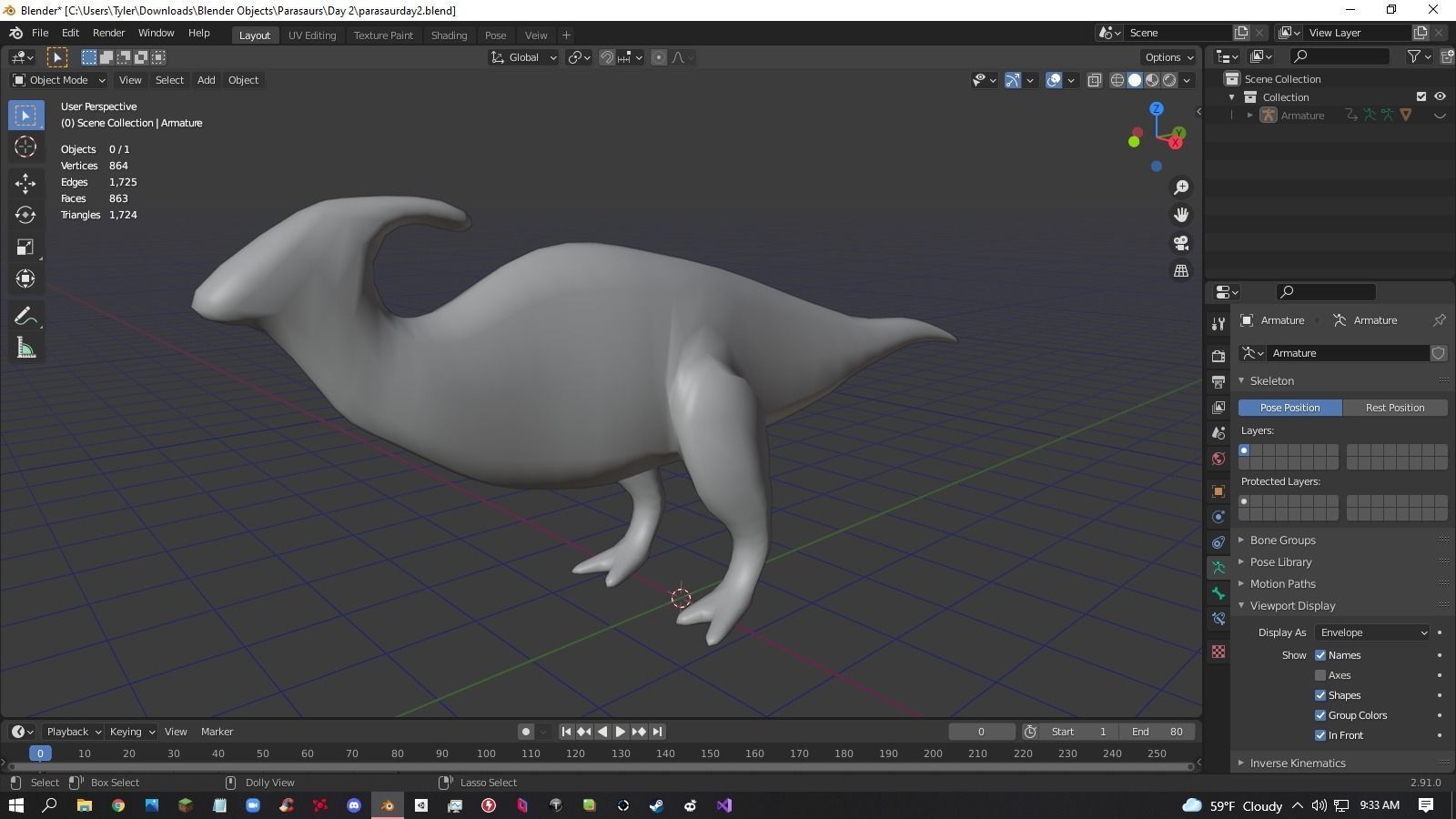 3D model Textured Parasaur also known as parasaurolophus VR / AR / low ...