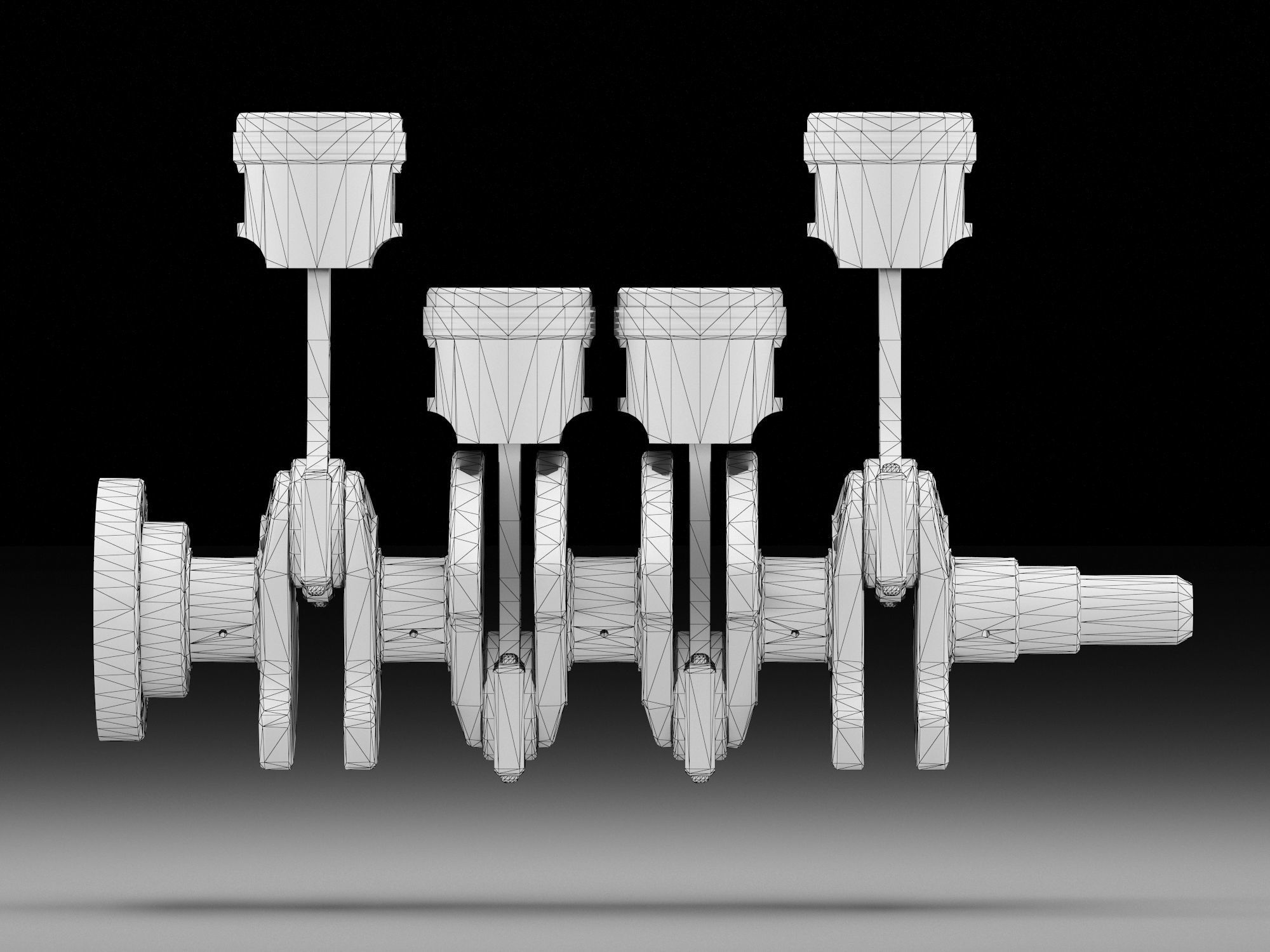 3D model 4 cylinder inline engine pistons camshaft VR / AR / low-poly ...