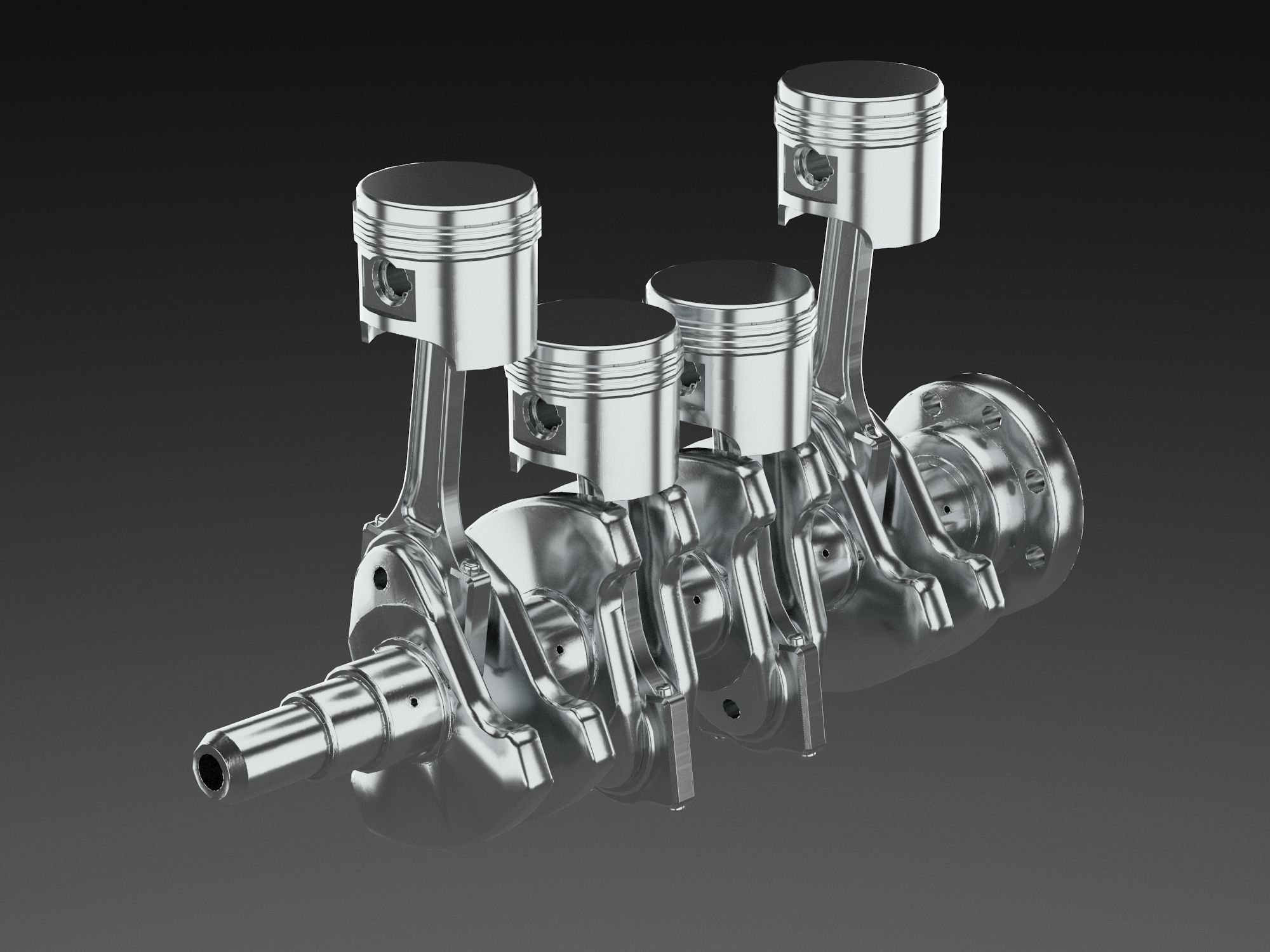 3D model 4 cylinder inline engine pistons camshaft VR / AR / low-poly ...