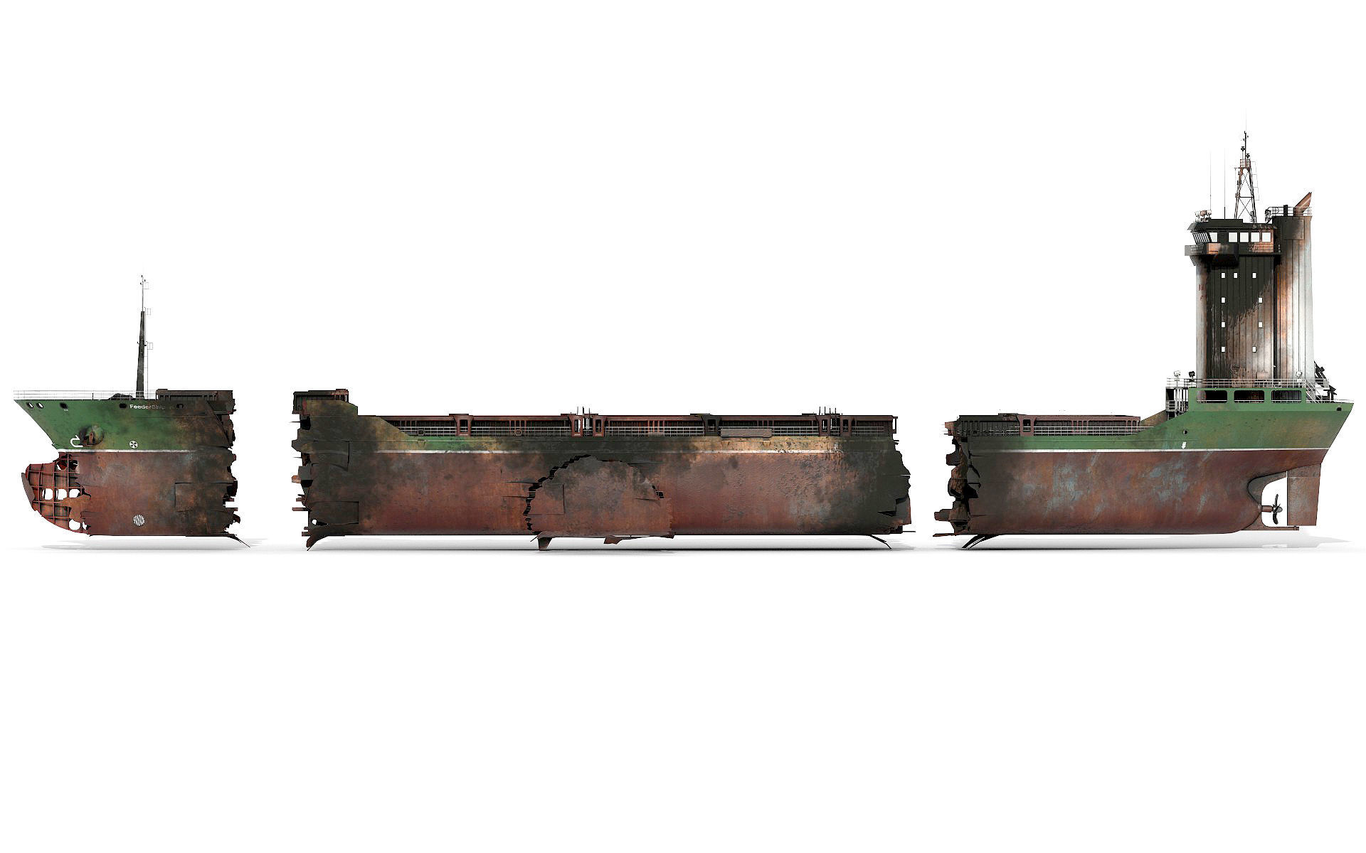Burned and destroyed ship 3D model | CGTrader