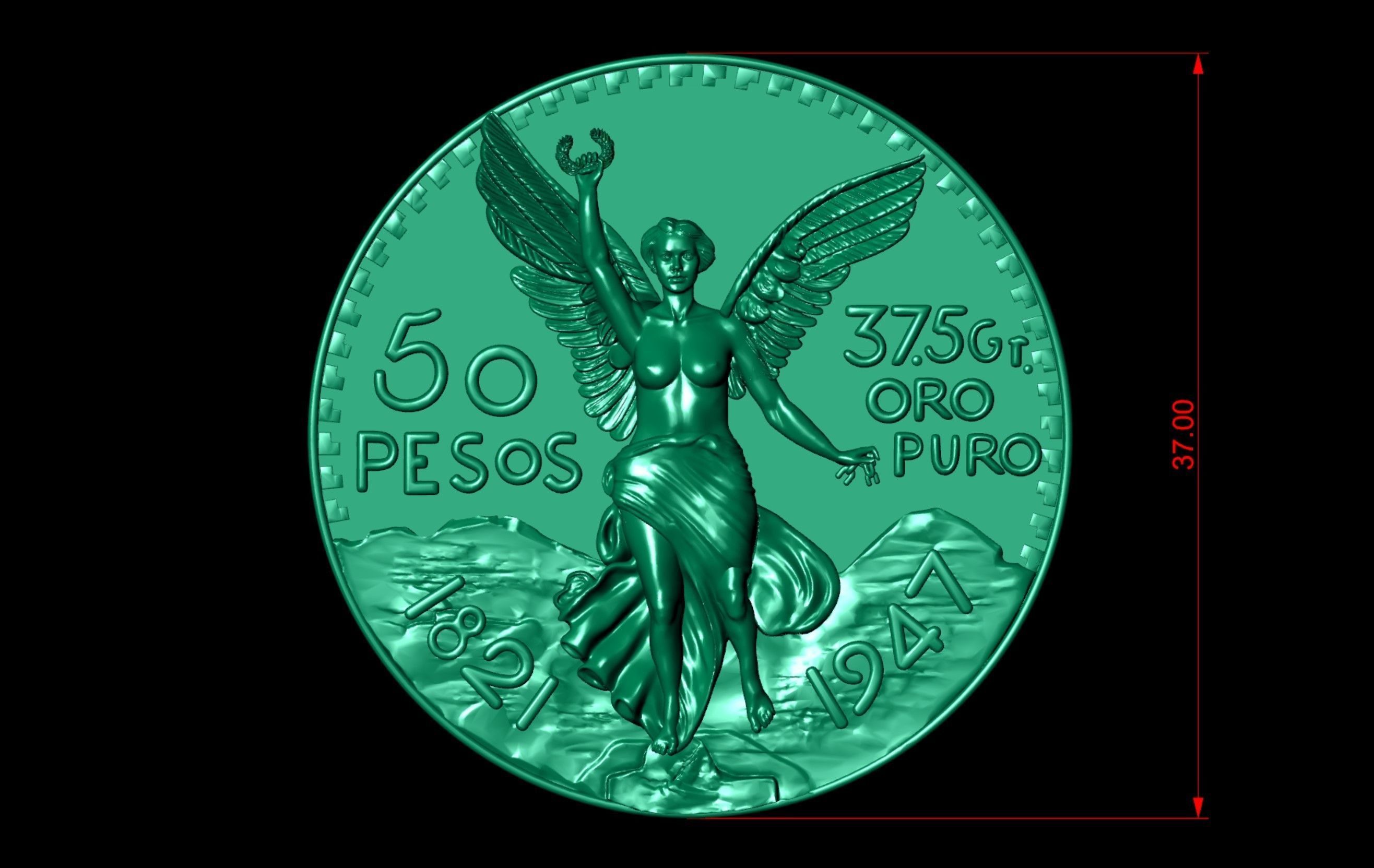 Mexican 50 Pesos Gold Centenario coin Coin 3D model 3D printable | CGTrader