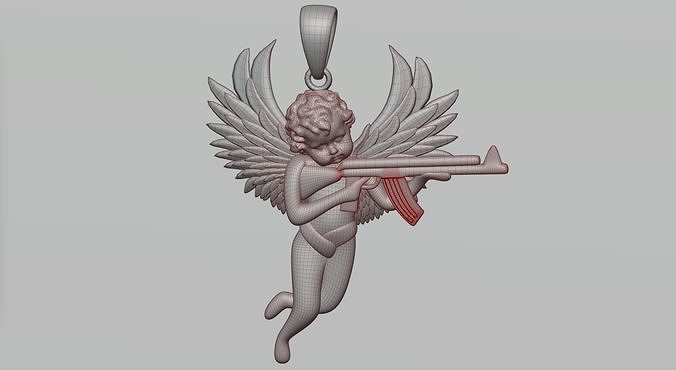 Pendant Angel with a Gun 3D model | CGTrader