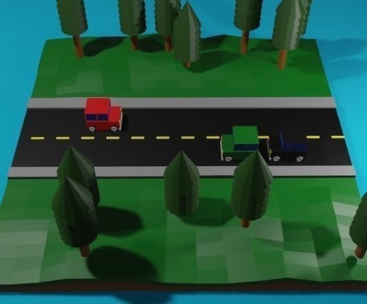 Diorama-low poly model cars road with trees free VR / AR / low-poly 3D ...