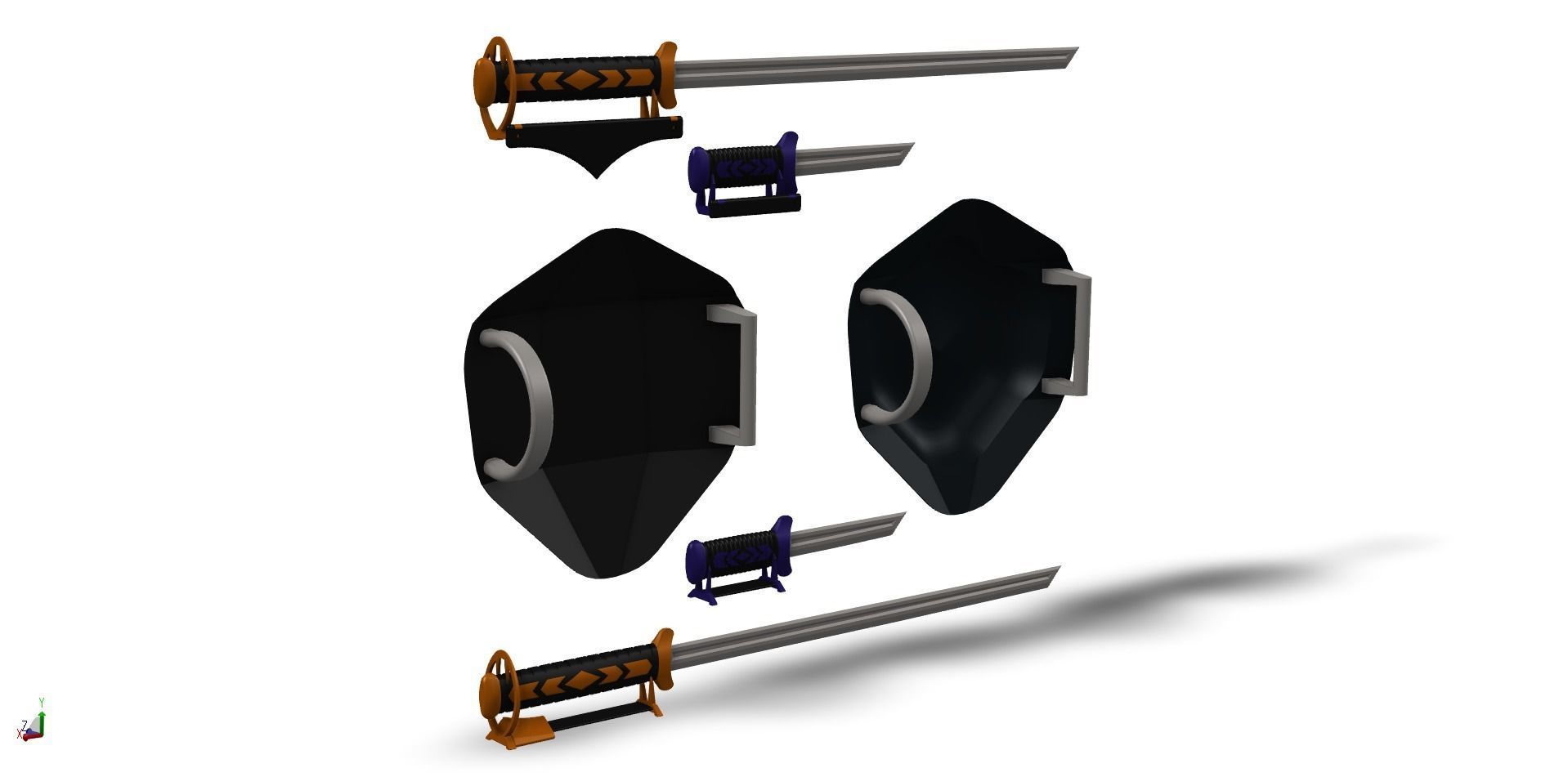 Two Shields A Sword And A Dagger free 3D model | CGTrader