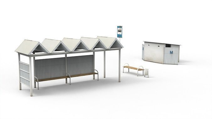 3D model Roadside bus stop with toilet VR / AR / low-poly | CGTrader