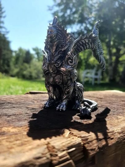 Sphinx silver demon figurine on piece of wood 3D model 3D printable ...