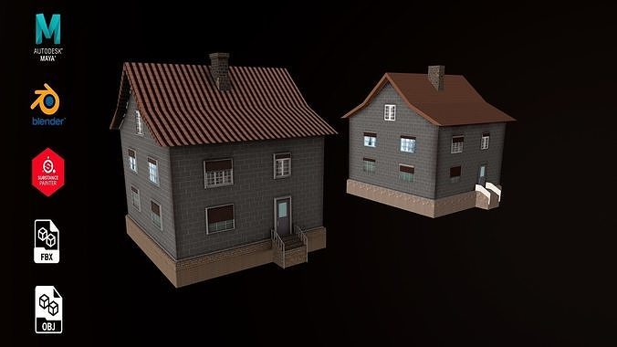 3D model Low-poly Residential building Game-ready VR / AR / low-poly ...