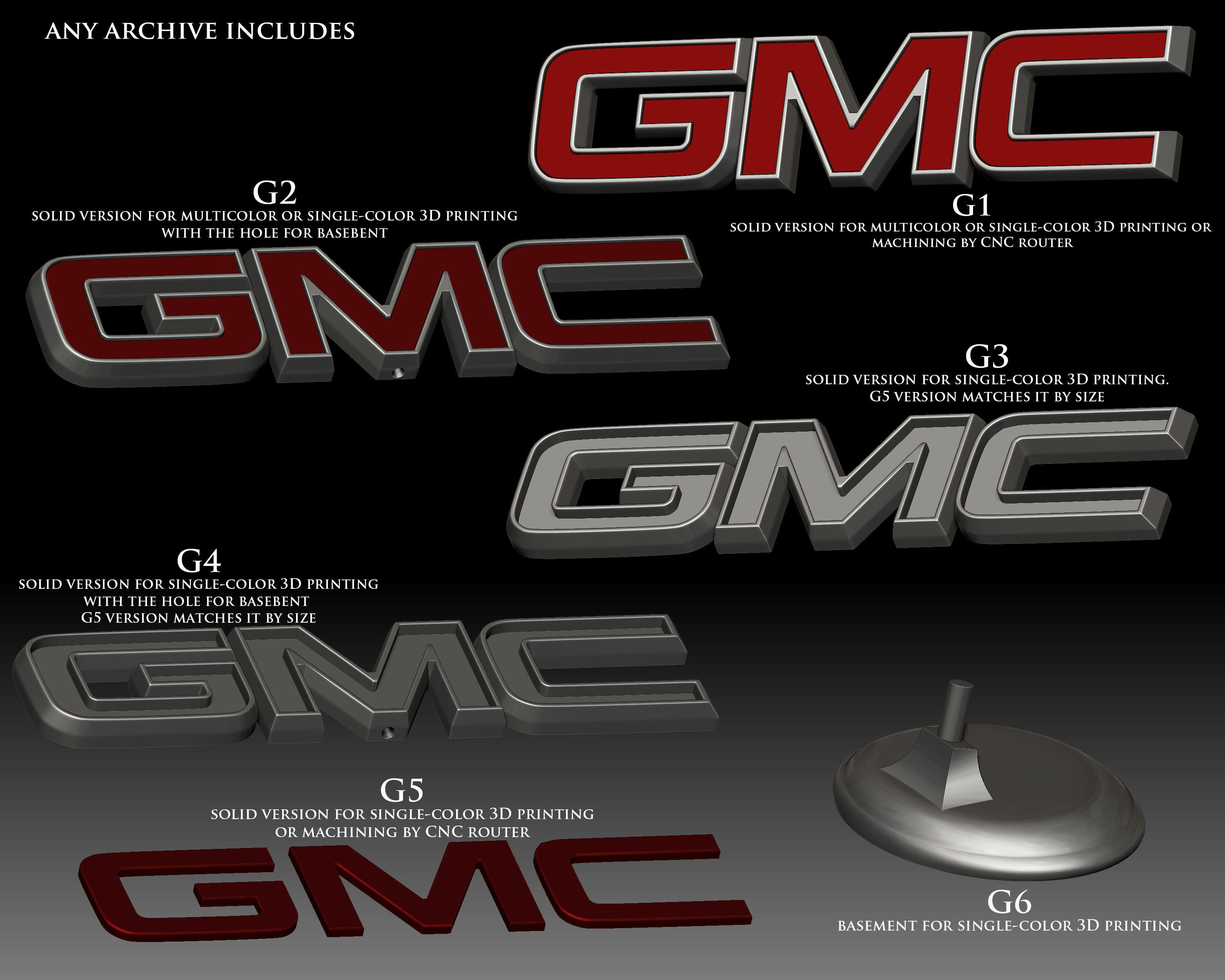 GMC logo General Motors car brand for 3D printer or CNC router 3D model ...