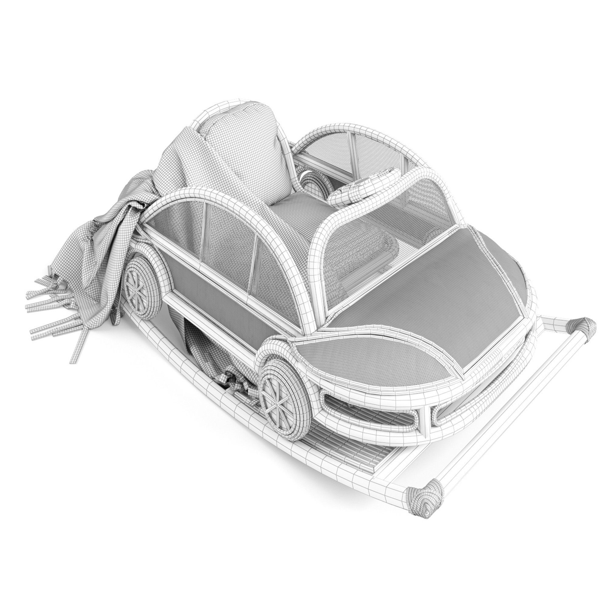 Kids Rattan VW rocking car 3D model | CGTrader