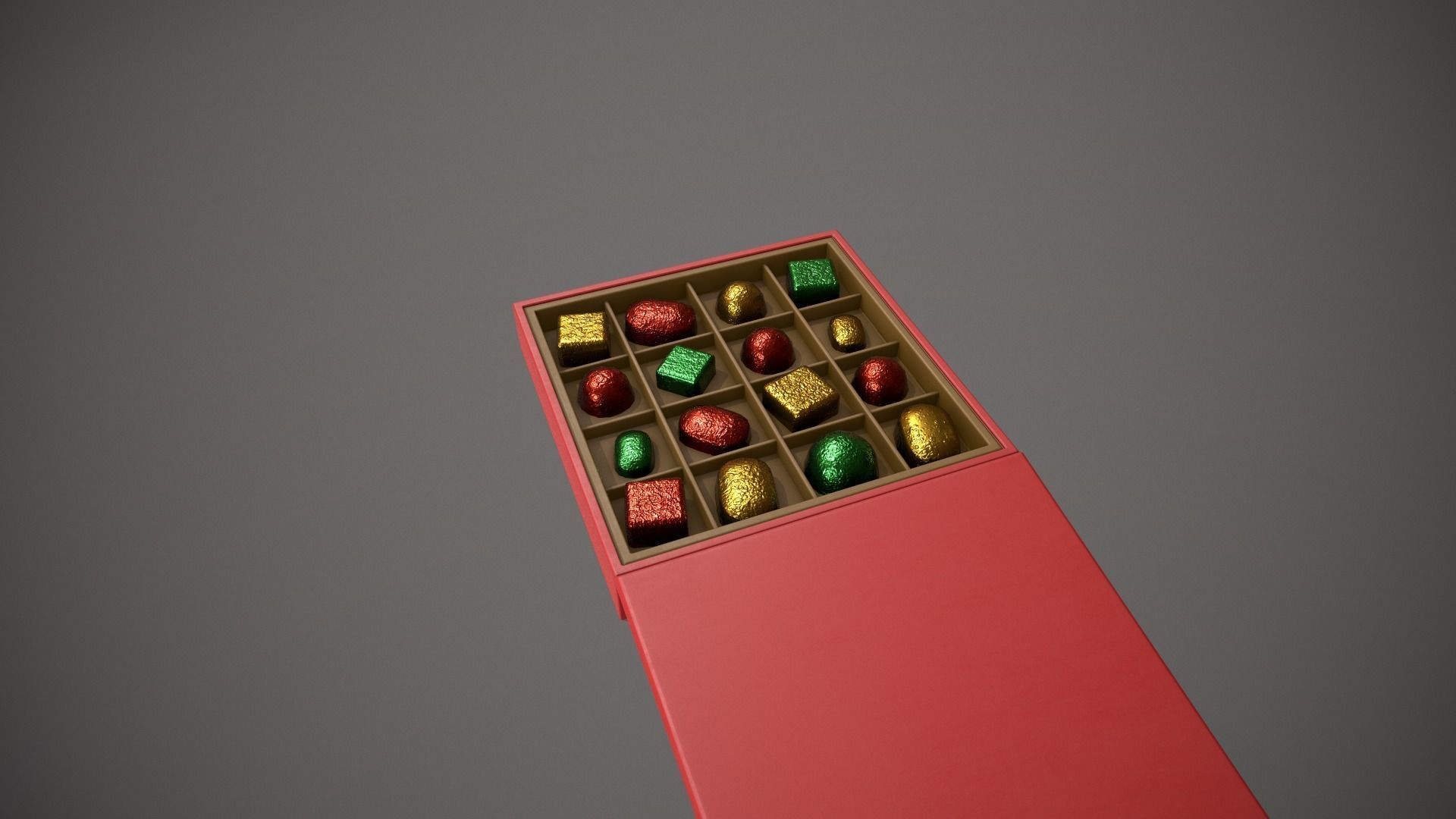 3D model Christmas Red Box of Chocolates in Mixed Colour Foil VR / AR ...
