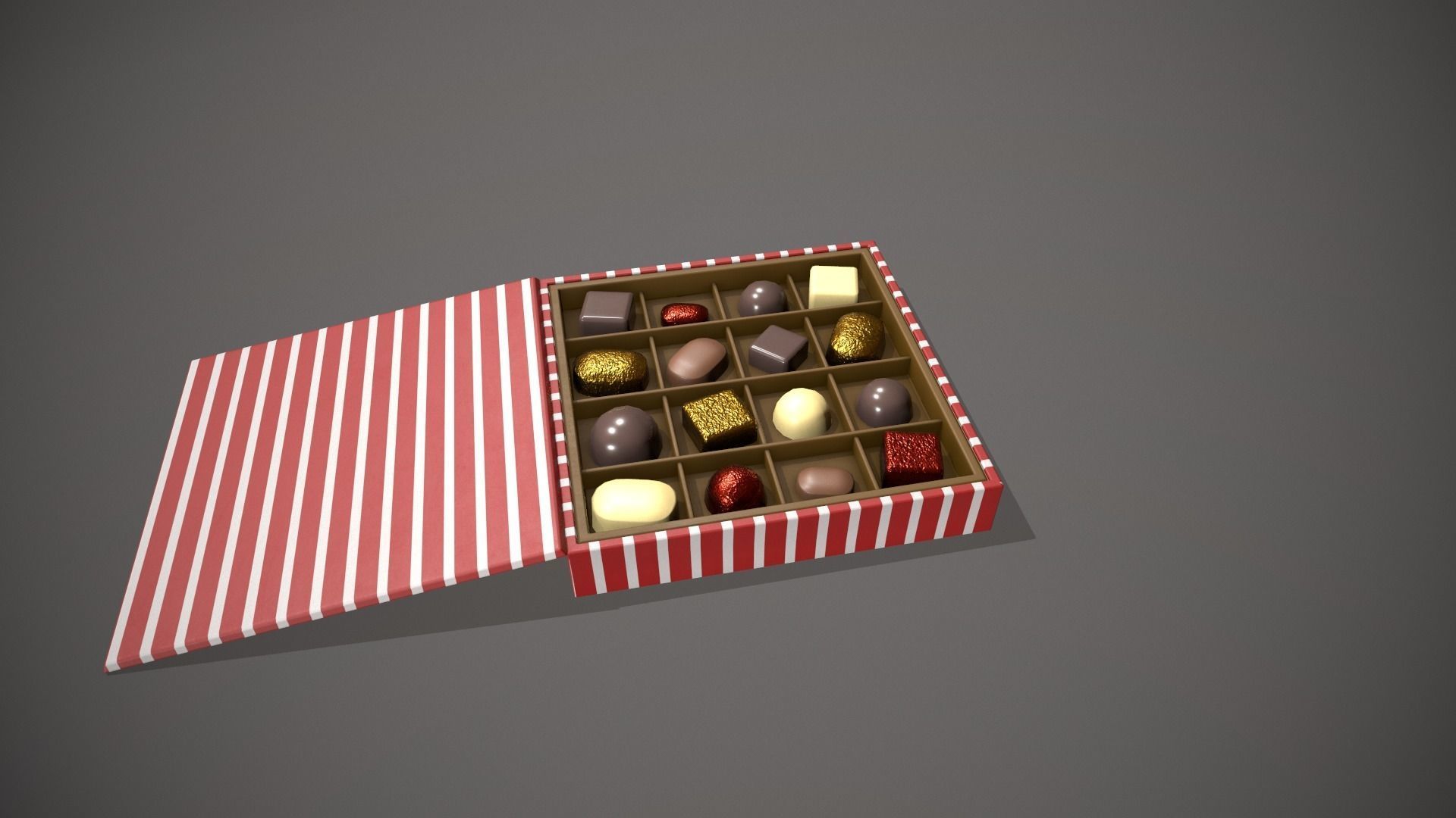 3D model Christmas Red and White Striped Box of Mixed Chocolates VR ...