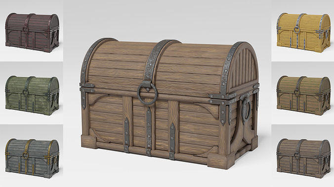 3D model Stylized wooden chest in 7 colors VR / AR / low-poly | CGTrader