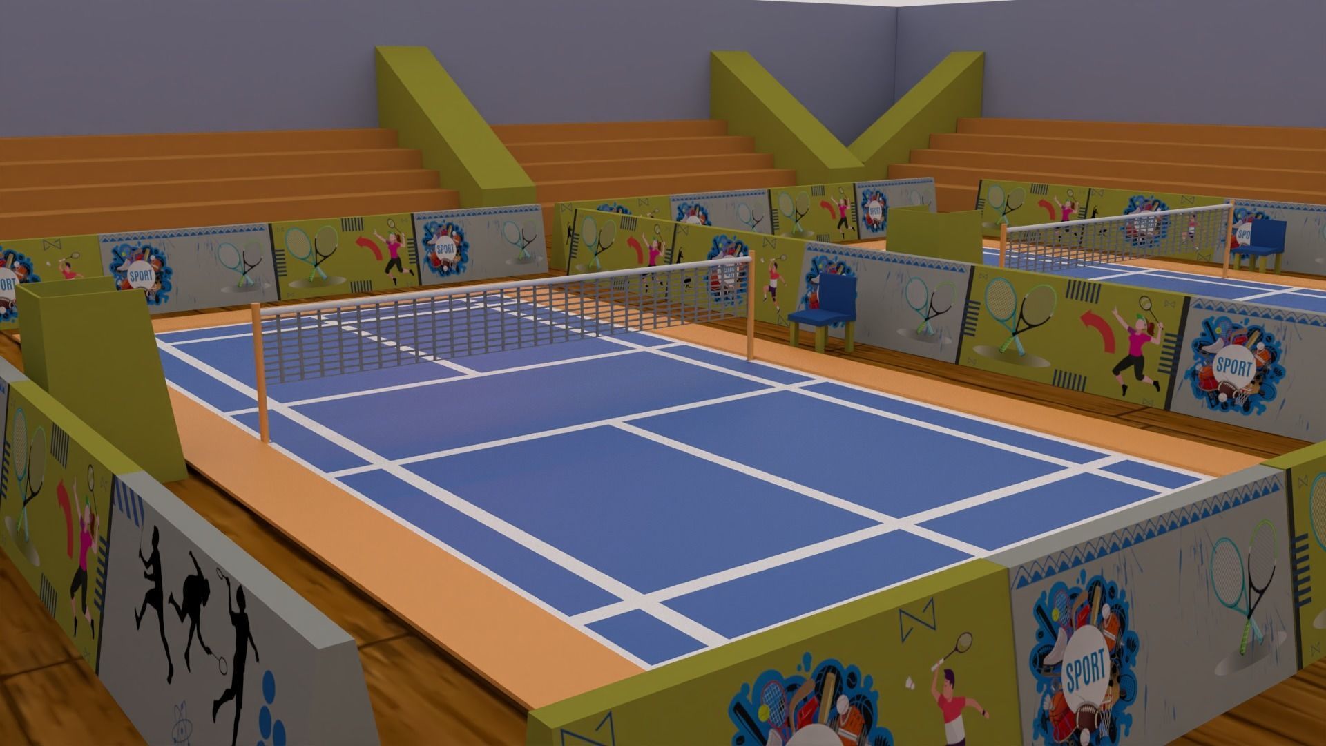 3D model Cartoonish Badminton Court 3D Model VR / AR / low-poly | CGTrader