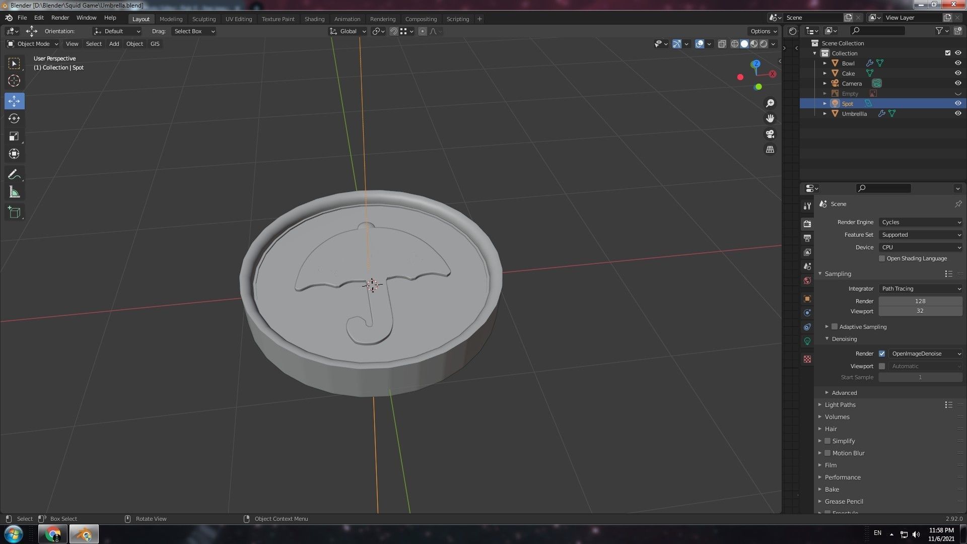Squid game umbrella candy with golden umbrella 3D model | CGTrader
