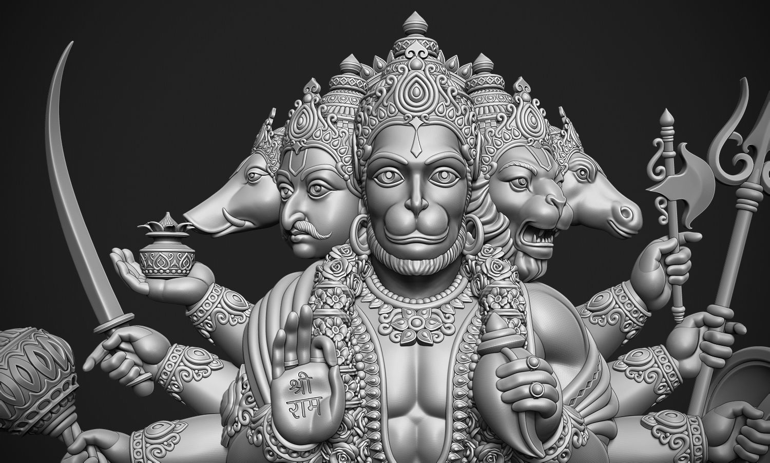 Panchmukhi Hanuman 3D model 3D printable | CGTrader