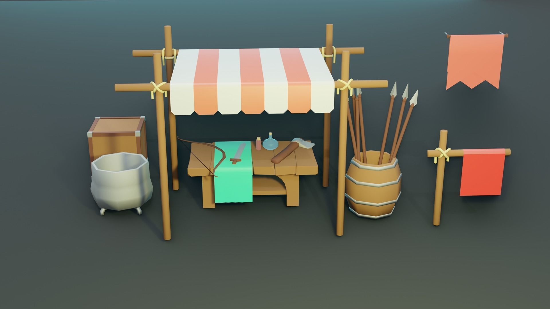 Medieval merchant Low Poly game assets pack free VR / AR / low-poly 3D ...