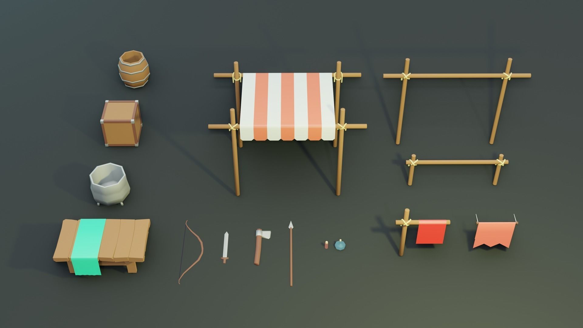 Medieval merchant Low Poly game assets pack free VR / AR / low-poly 3D ...