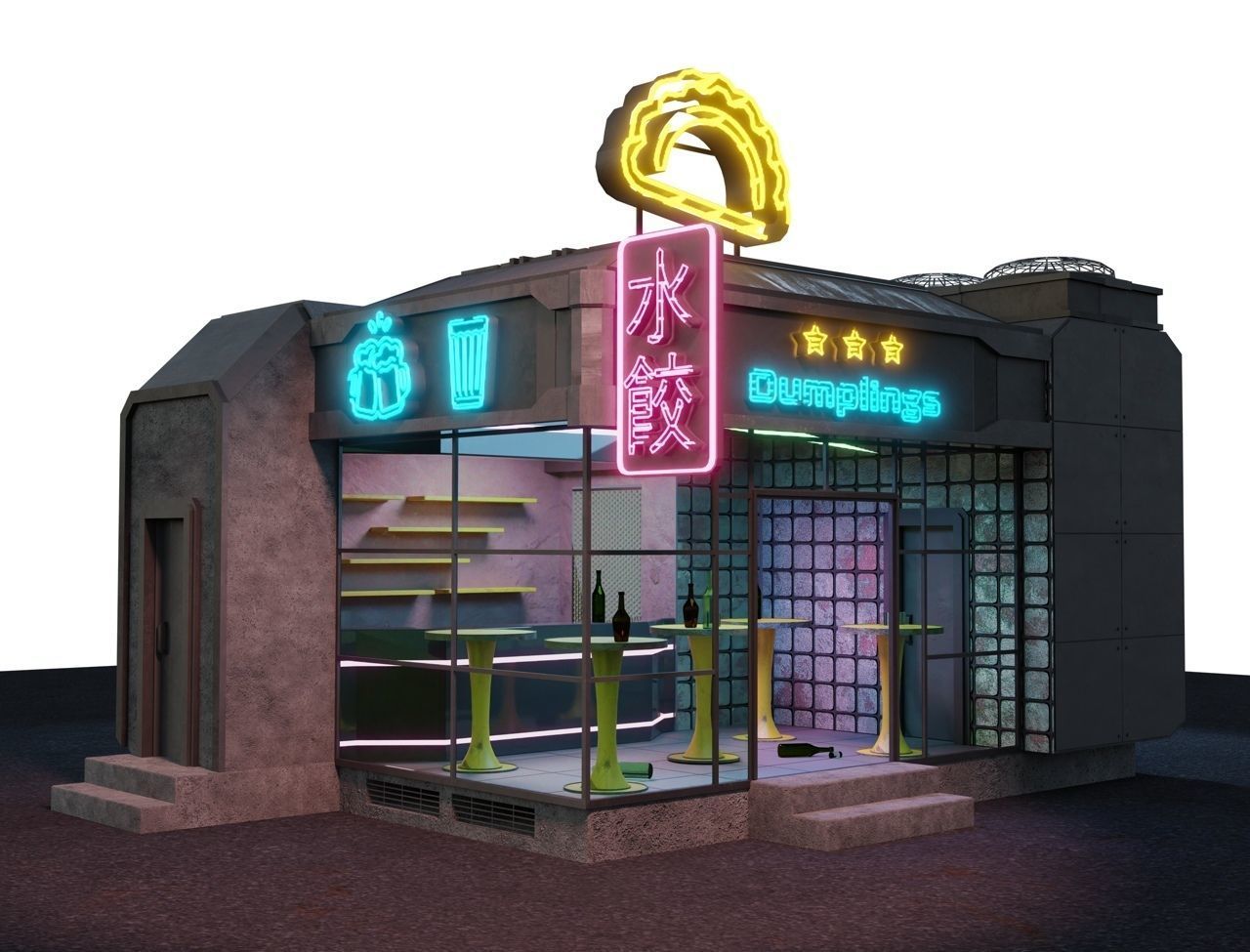3D model Cyberpunk cafe VR / AR / low-poly | CGTrader