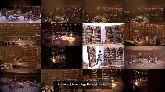 3D Model Collection Medieval Library Mega Pack VR / AR / low-poly ...