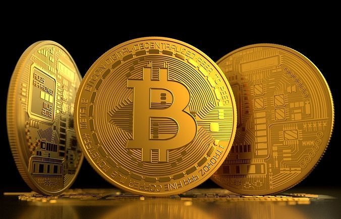 Bitcoin high poly three gold bitcoins 3D model | CGTrader