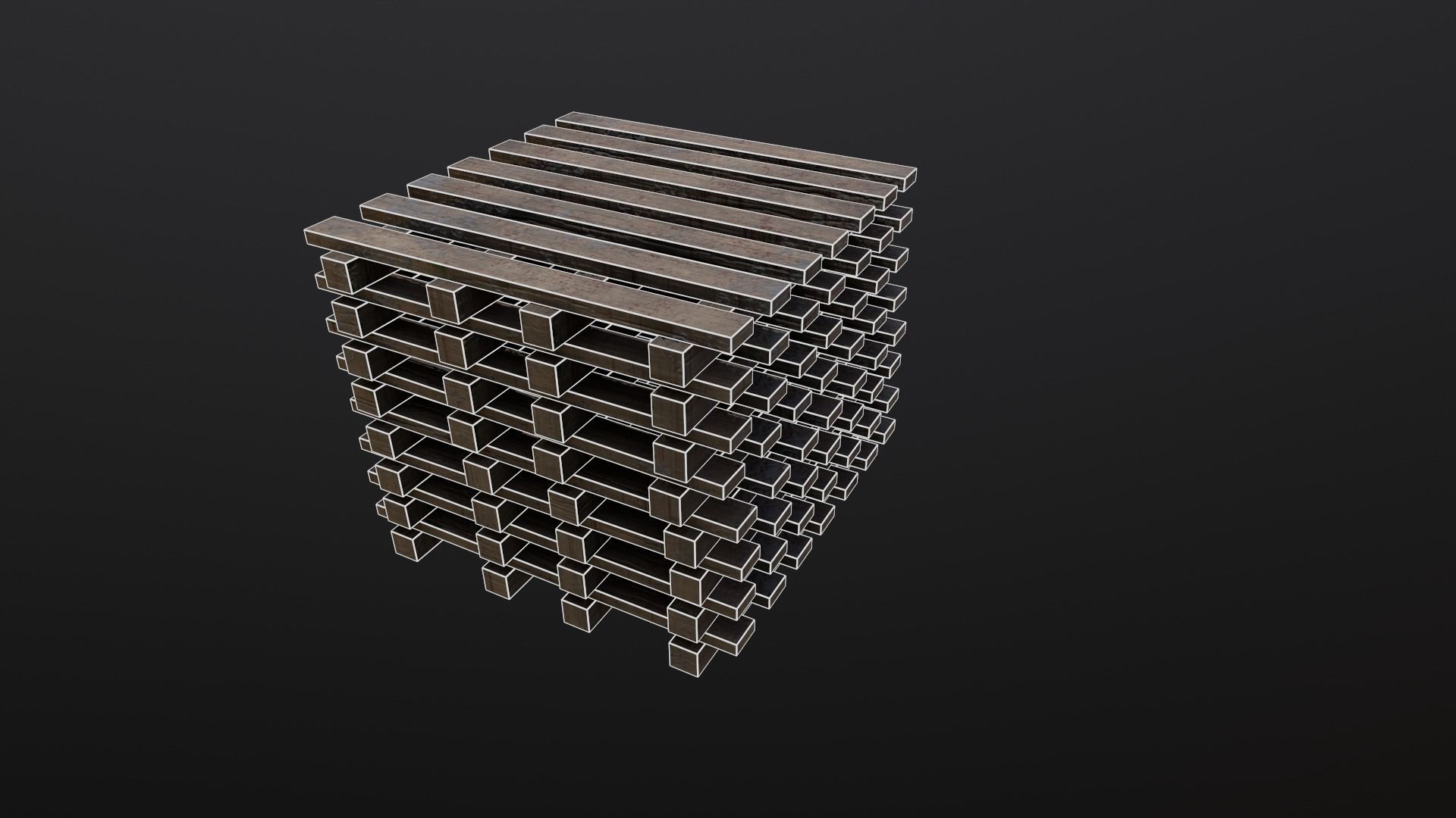 3D model Flat stack One-sided wooden pallet with 4 supports VR / AR ...