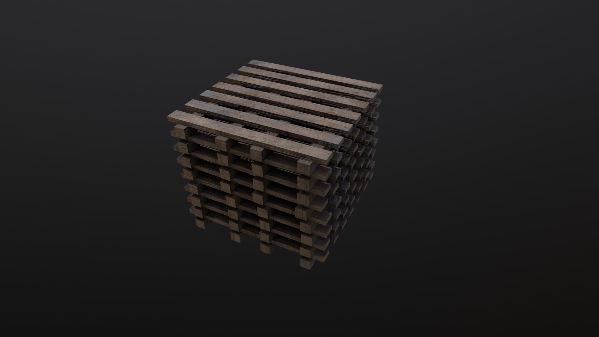 3D model Flat stack One-sided wooden pallet with 4 supports VR / AR ...