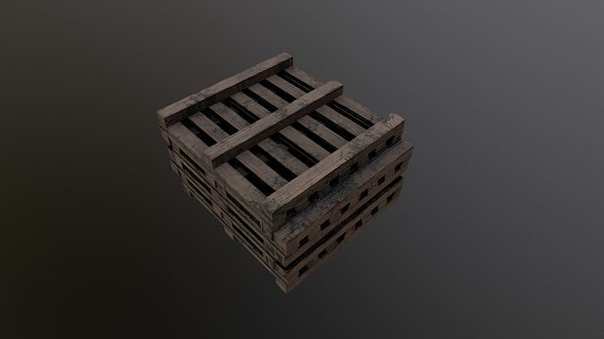 3D model An even stack of inverted old one-sided pallets with 3 ...