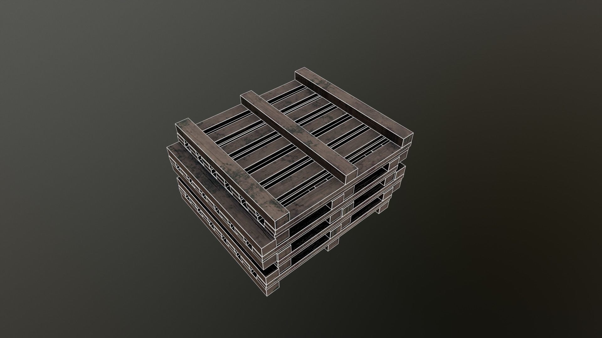 3D model An even stack of inverted old one-sided pallets with 3 ...