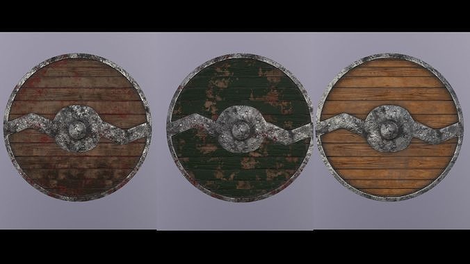 3D model Round wooden shield with horizontal angular reinforcement VR ...