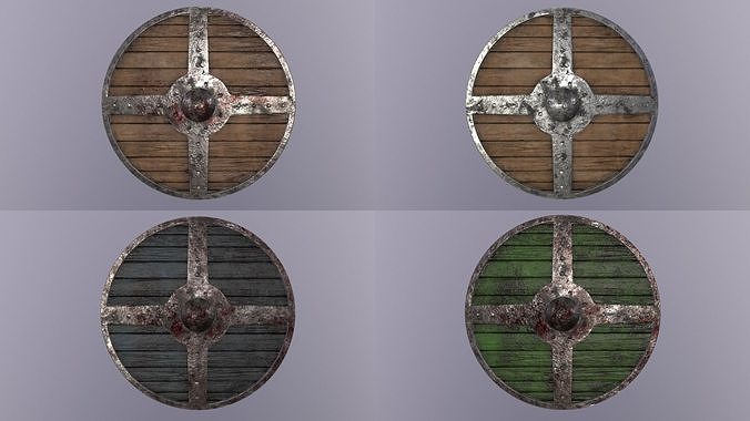 3D model Wooden round shield with cruciform reinforcement VR / AR / low ...