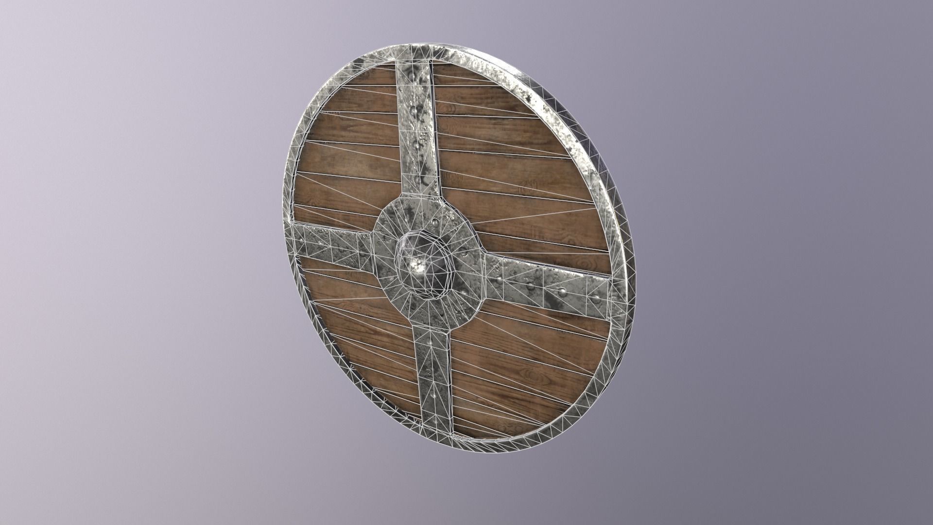 3D model Wooden round shield with cruciform reinforcement VR / AR / low ...