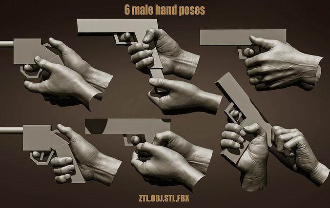 6 male hand poses 3D model | CGTrader