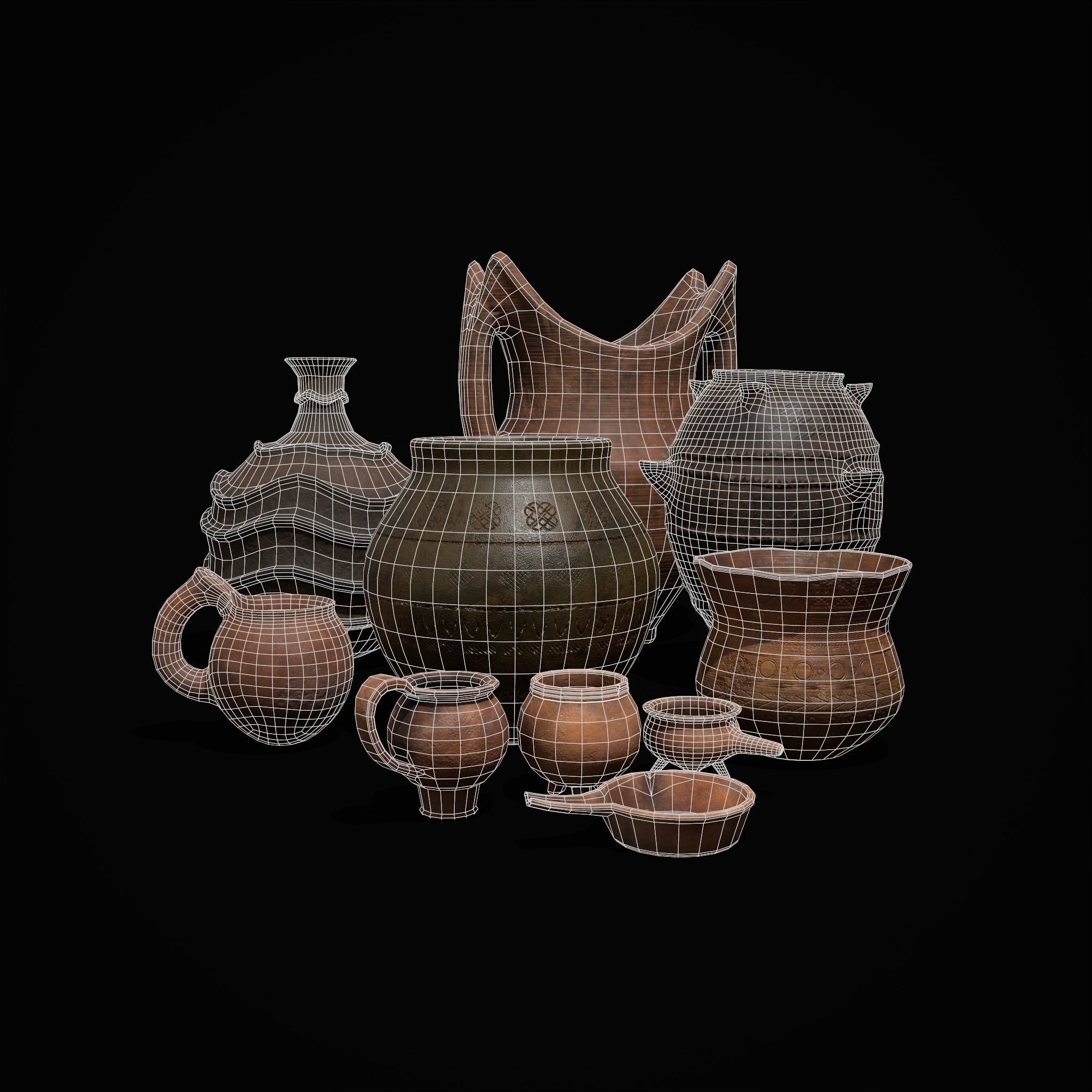 3D Model Collection Pottery Pieces Set Three VR / AR / low-poly | CGTrader