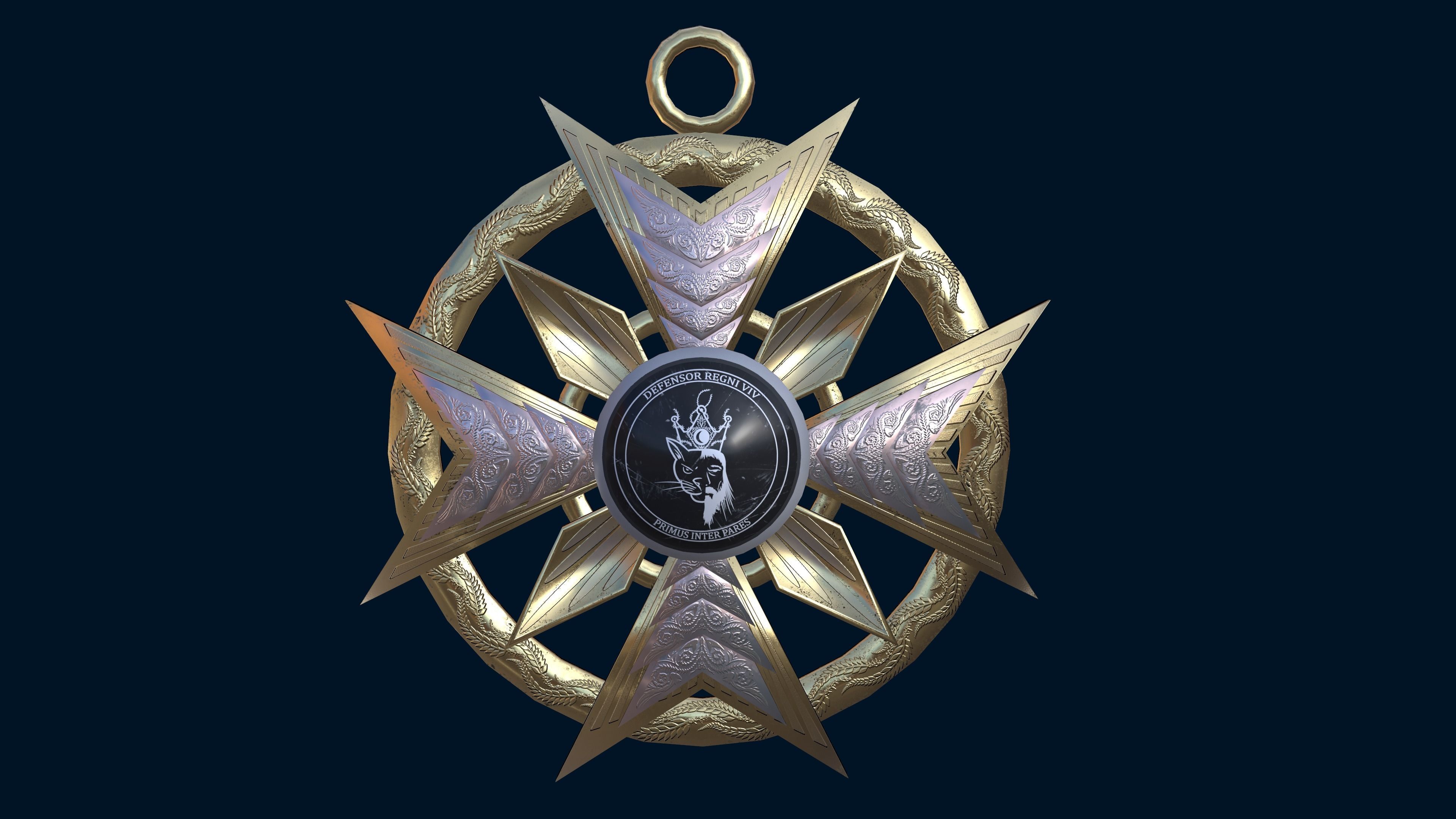 3D model Fighter prince with golden ceremonial medal and wooden cane VR ...