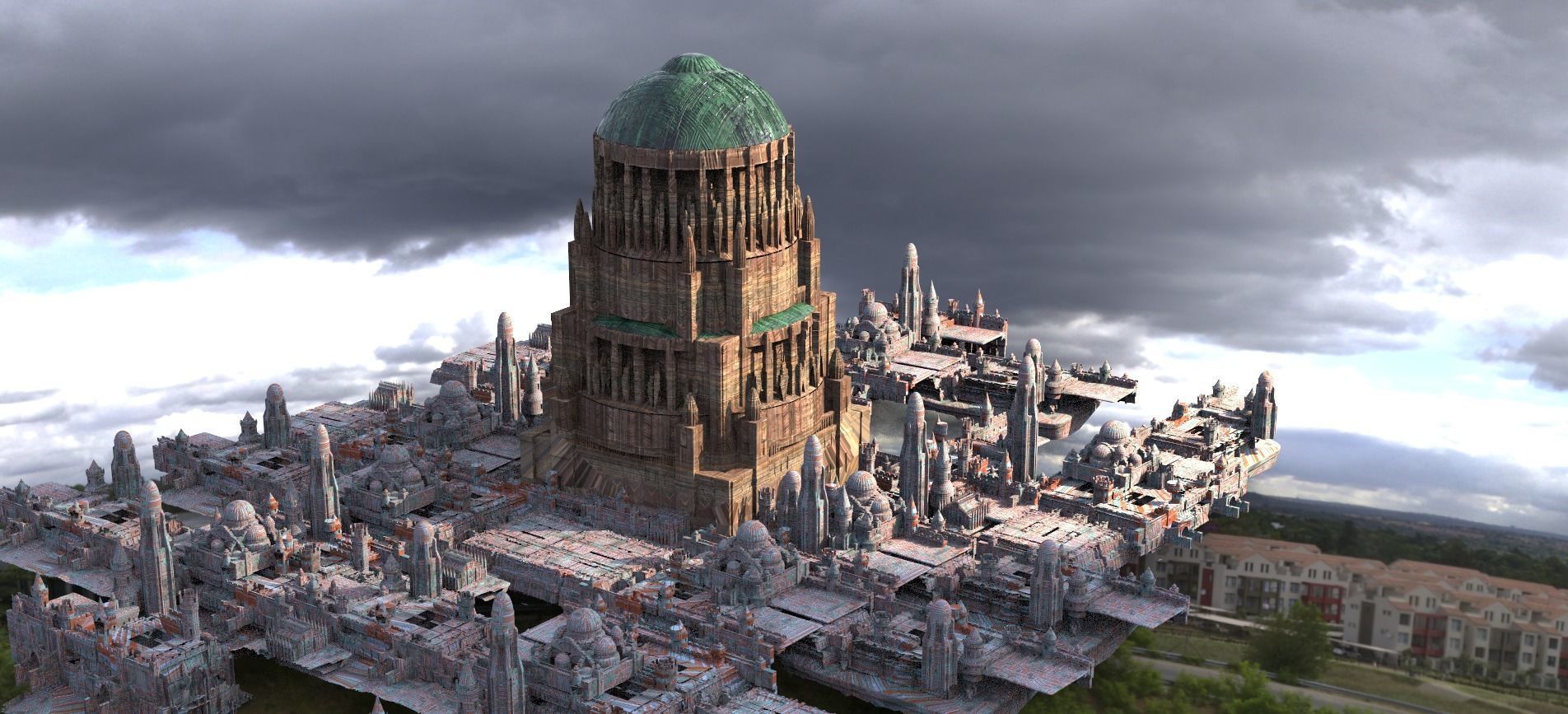 Naboo Inspired tower 3 with city blocks Kitbash 3D model | CGTrader