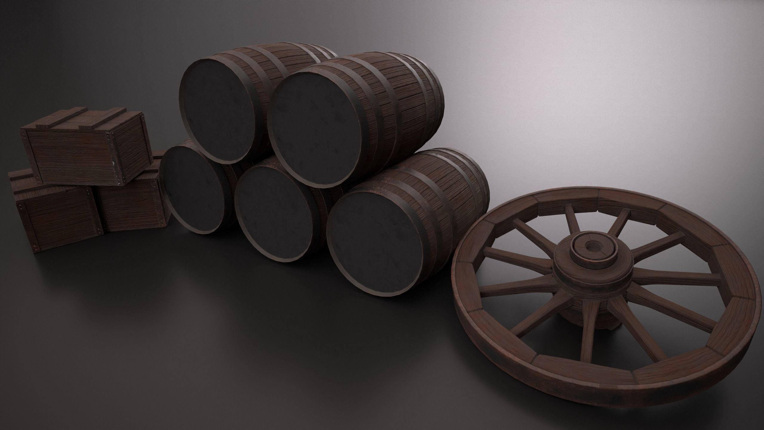 3D model Medieval Style Barrel Crate and Wheel VR / AR / low-poly ...
